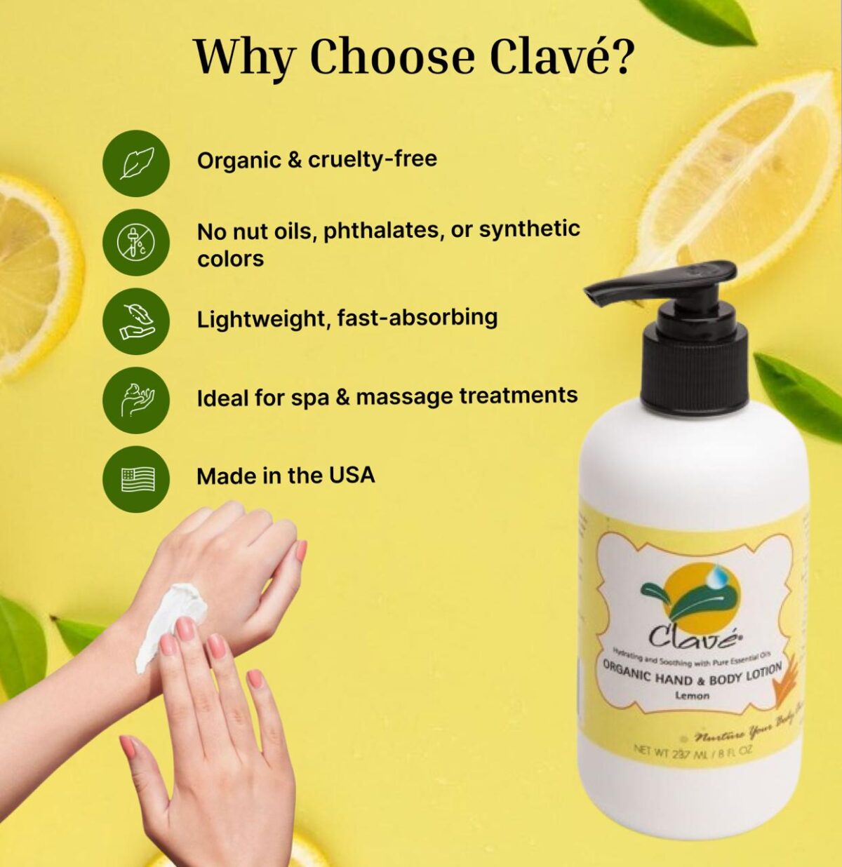 Buy Lemon Body Lotion – Clavé Organic Hand & Body Care